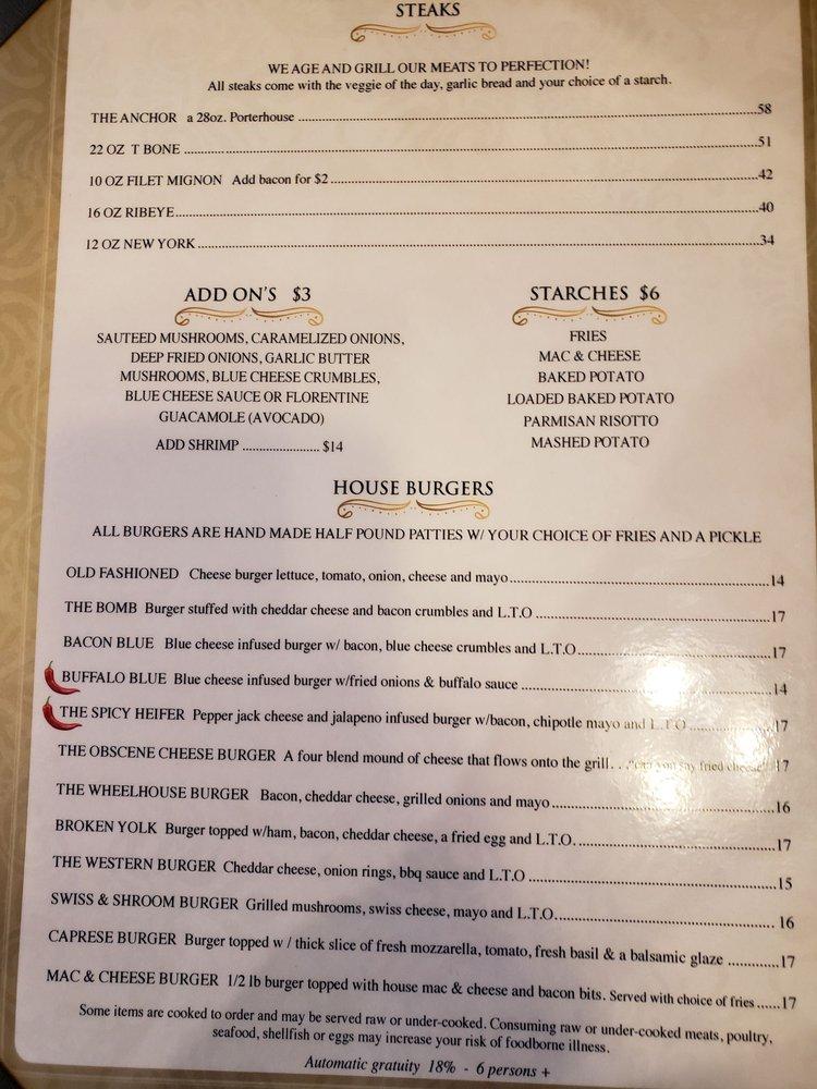 Menu at The Wheelhouse pub & bar, Valdez