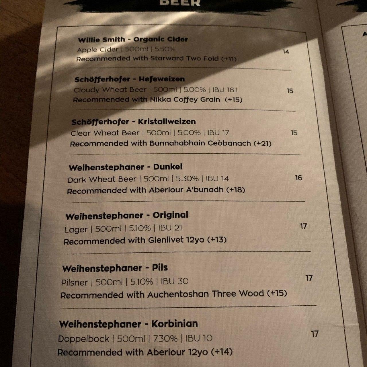 Menu at Berlin Bar, Melbourne