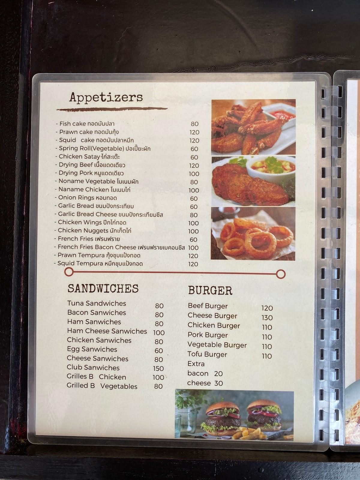 Menu at Family Kitchen restaurant, Ko Tao