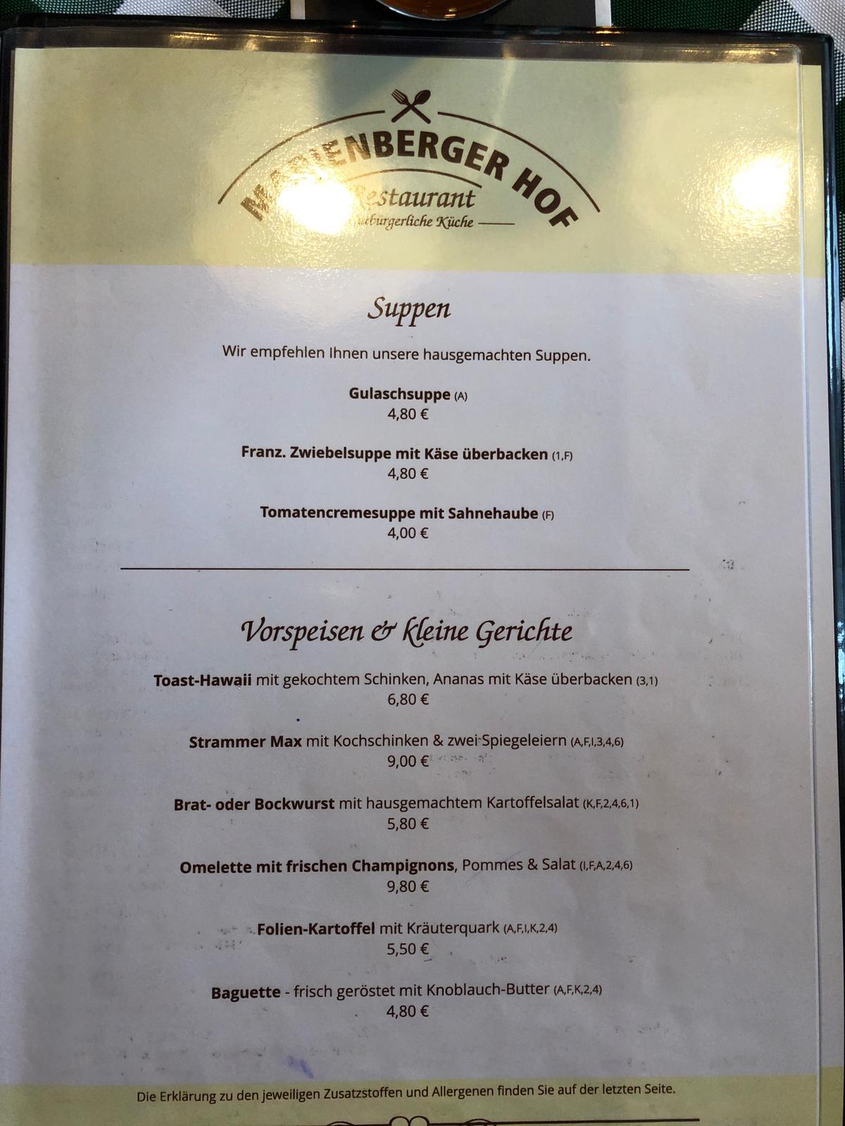 Speisekarte von Marienberger Hof restaurant, Bad Marienberg (Westerwald)