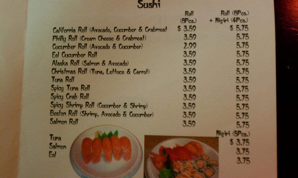 Menu at Nc Japan Express restaurant, Raleigh