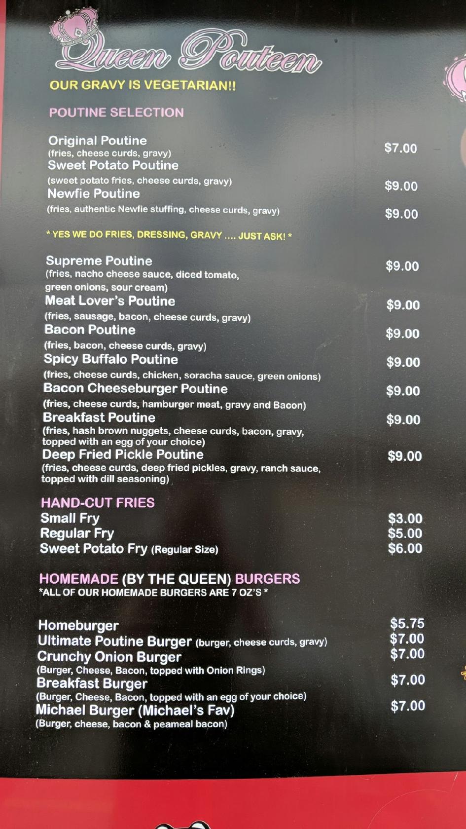 Menu at Queen Poutine restaurant, Innisfil, Innisfil Beach Rd