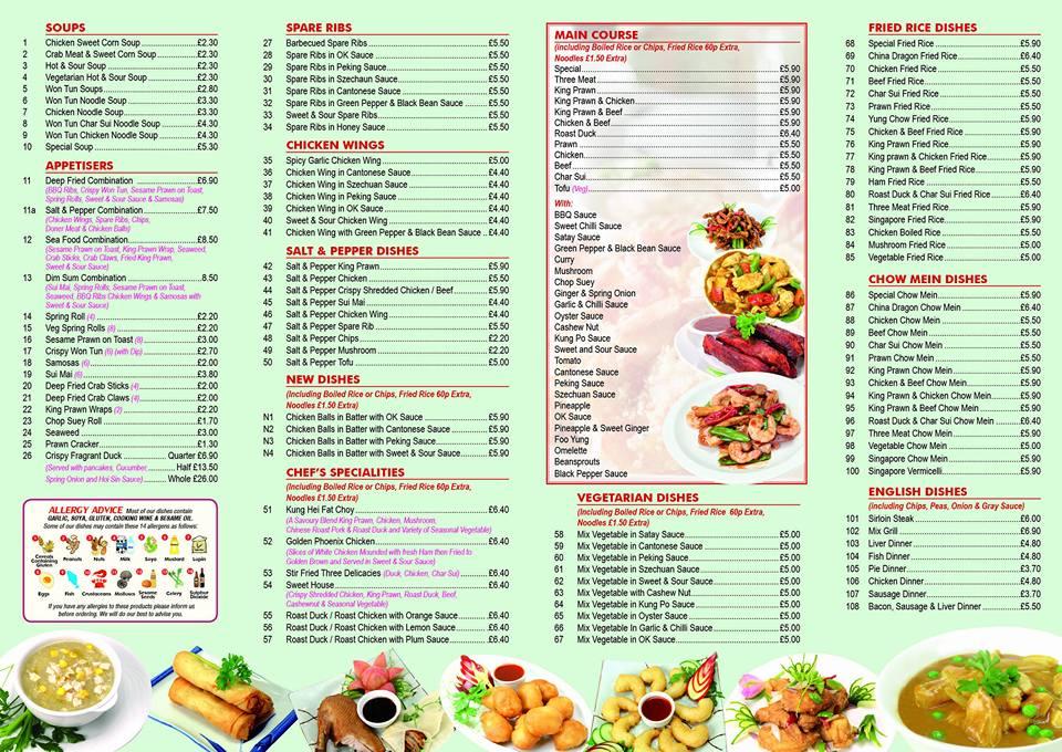 Menu at Sea Palace pizzeria, Southport