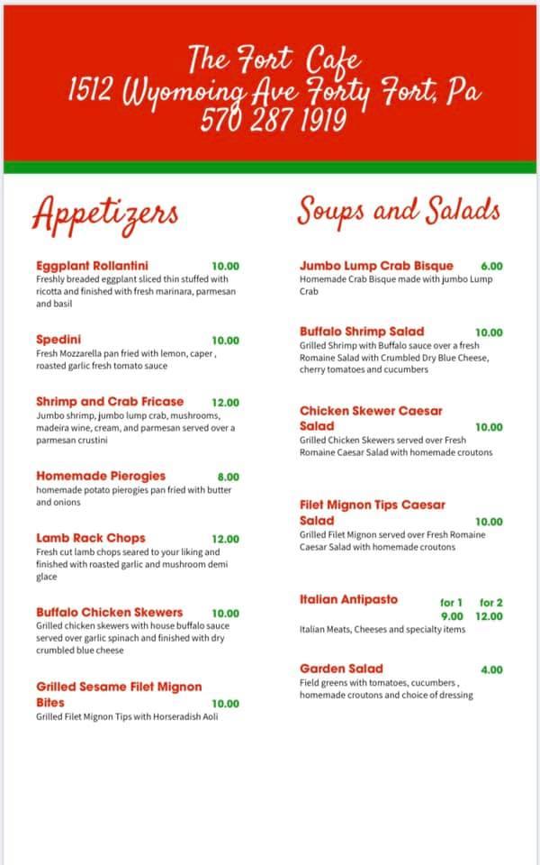 Menu at The Fort Cafe, Forty Fort