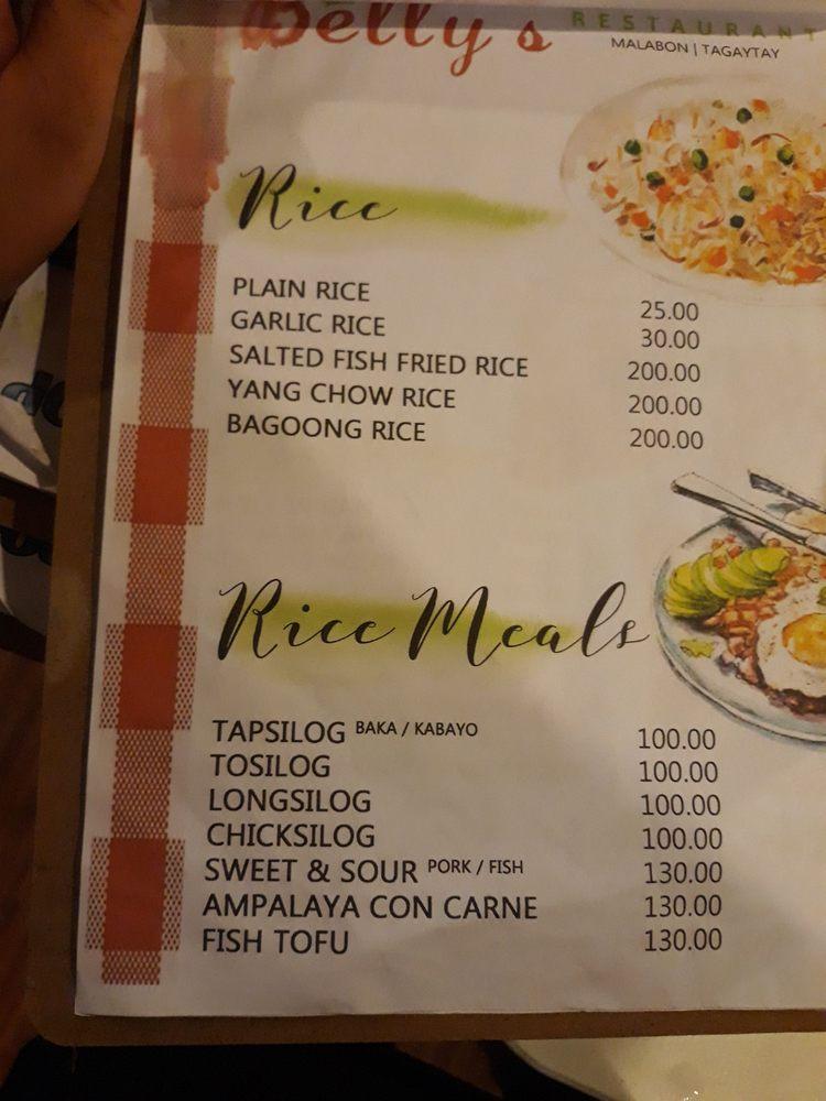 Menu at Belly's Restaurant, Malabon