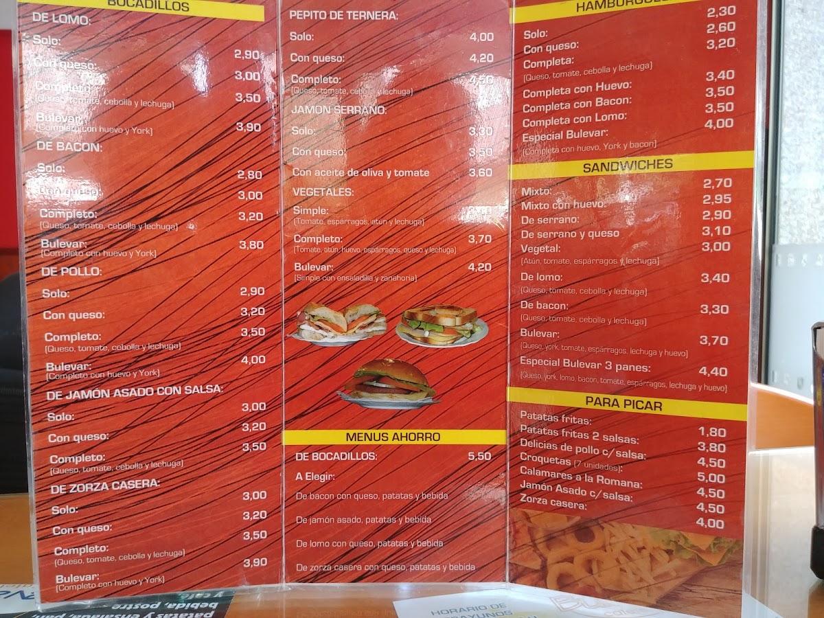 Menu at Cafetería Bulevar, Vigo, Rúa de Salamanca