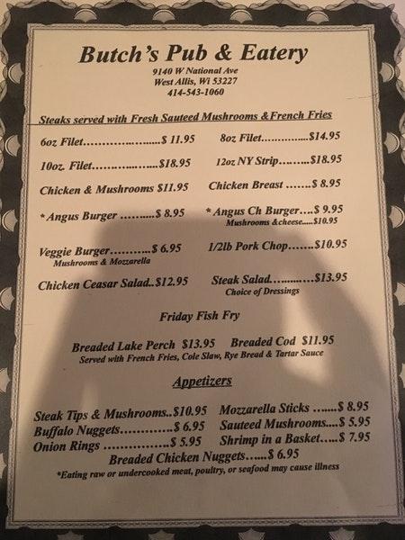 Menu at Butchs Pub and Eatery, West Allis