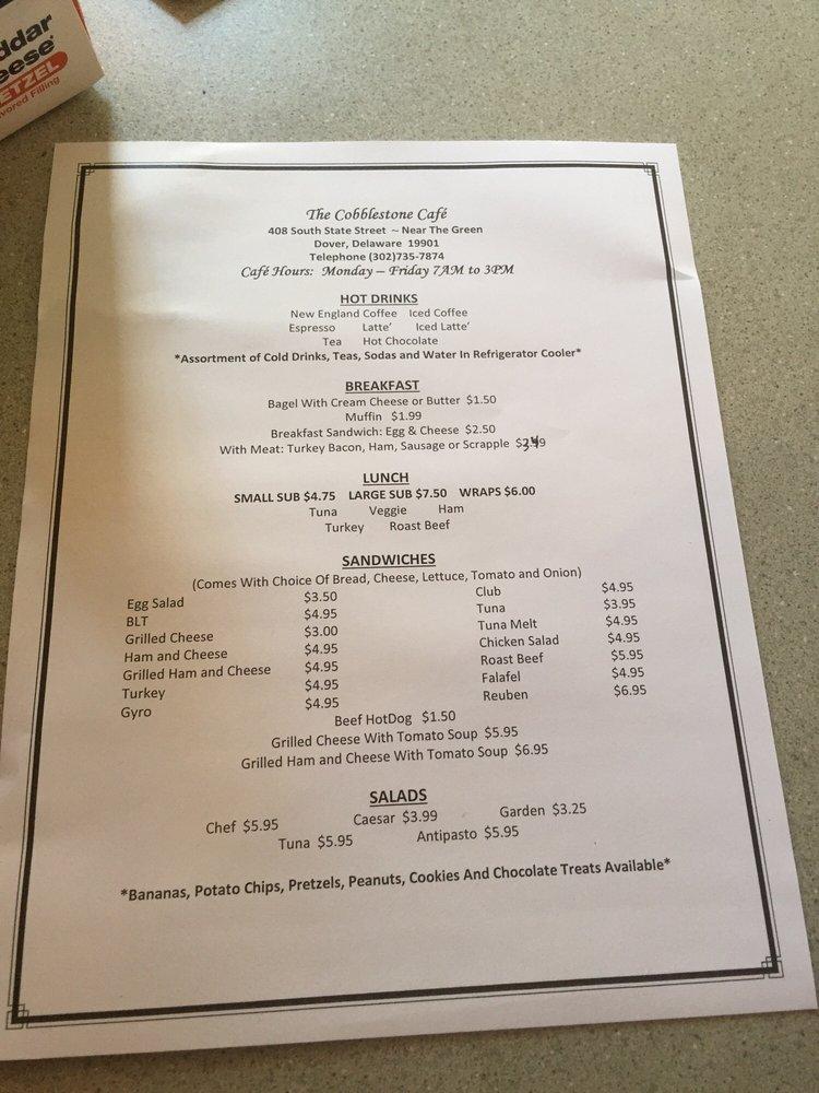 Menu at Cobblestone Cafe, Dover
