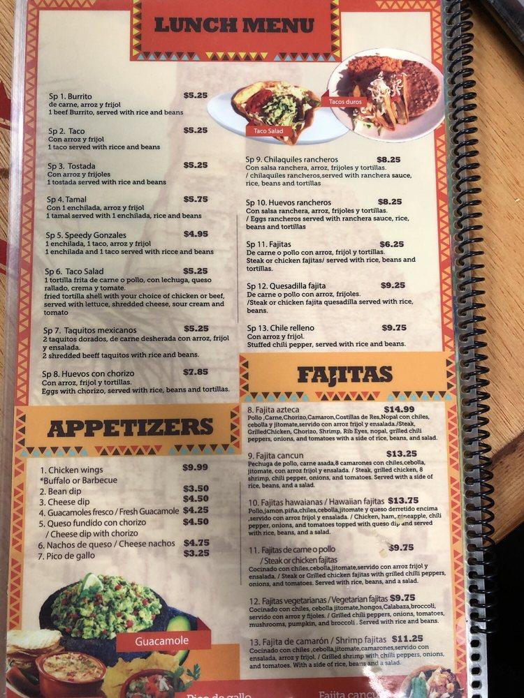 Menu at El Azteca restaurant, Huntsville, Clinton Ave W