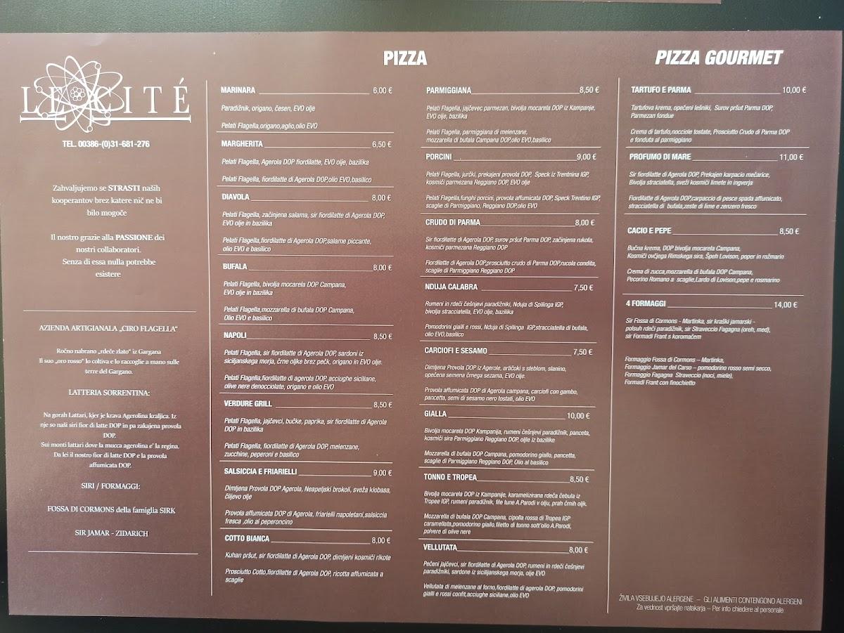 Menu at Le citè restaurant, Nova Gorica