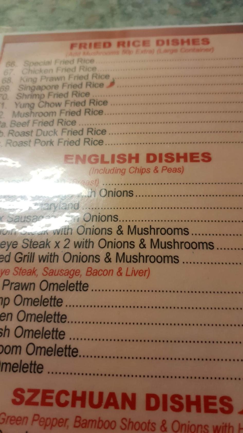 Menu at Mayfair Chinese fast food, Coventry