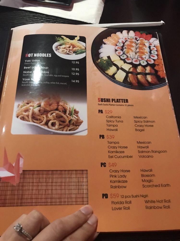 Menu at Origami Sushi restaurant, Tampa, W Hillsborough Ave