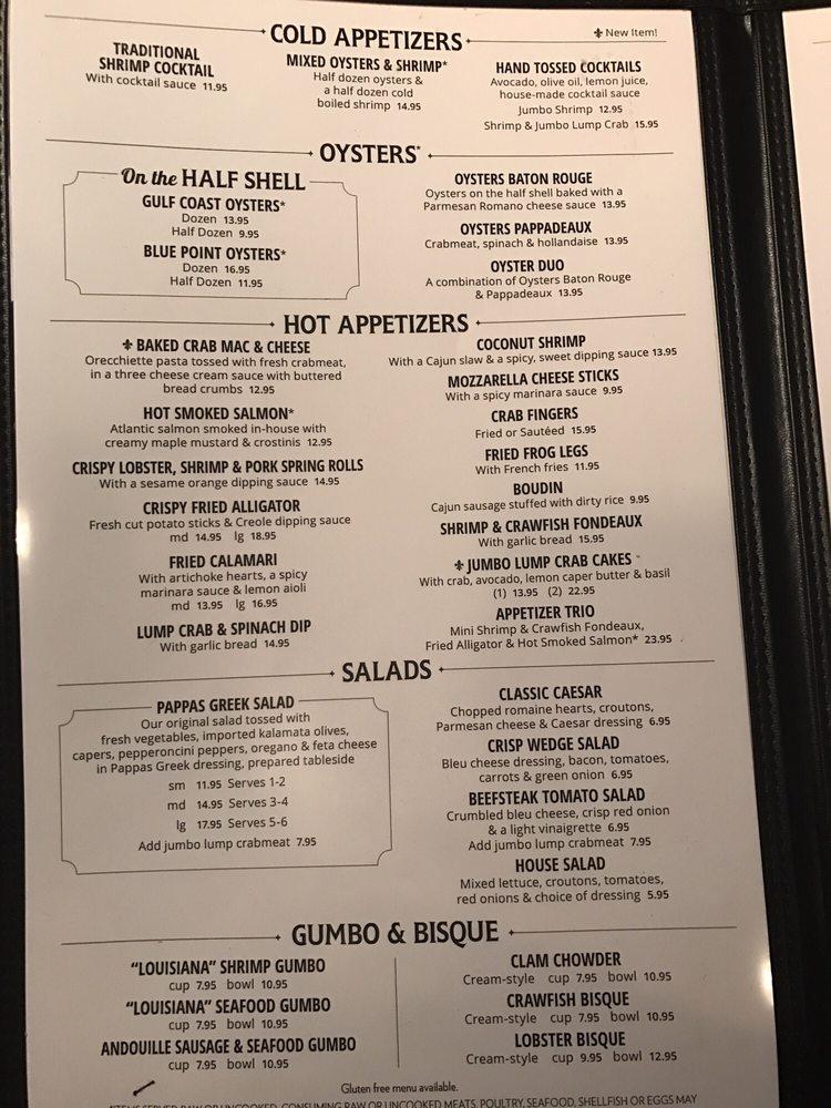 Menu at Pappadeaux Seafood Kitchen restaurant, Norcross, Jimmy Carter Blvd