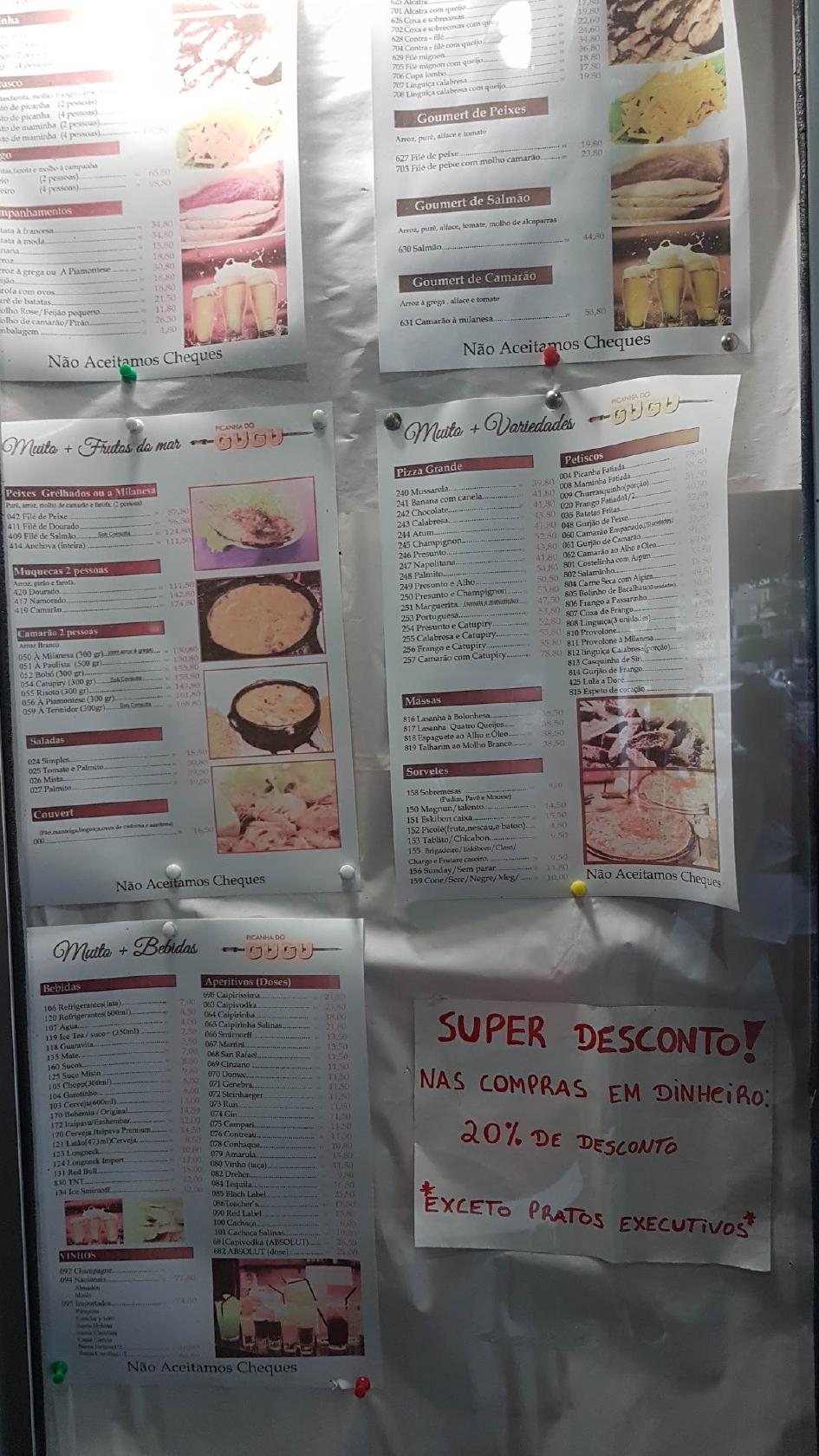 Menu at Picanha do Gugu restaurant, Cabo Frio