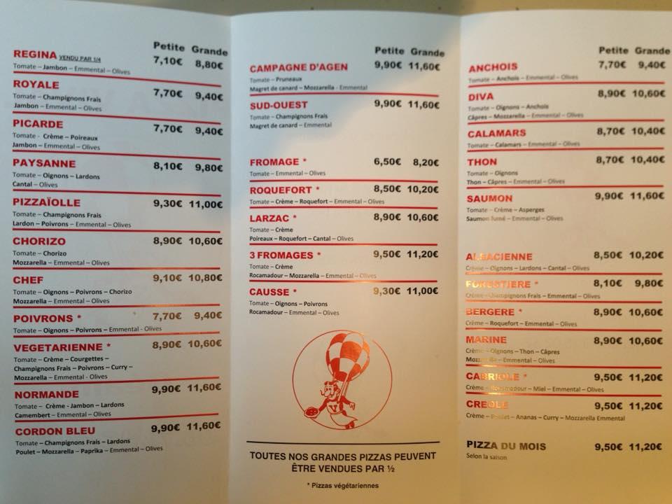 Menu at PIZZA VIVAL GEANT restaurant, Aurillac