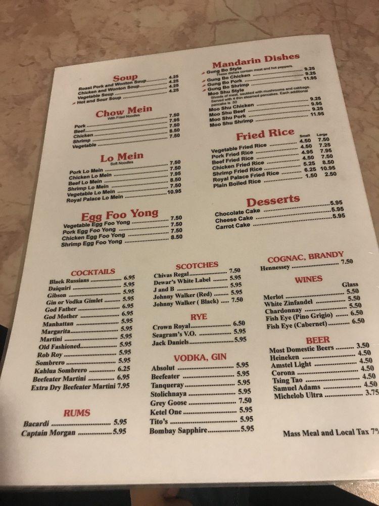 Menu at Royal Palace Restaurant, Dennis