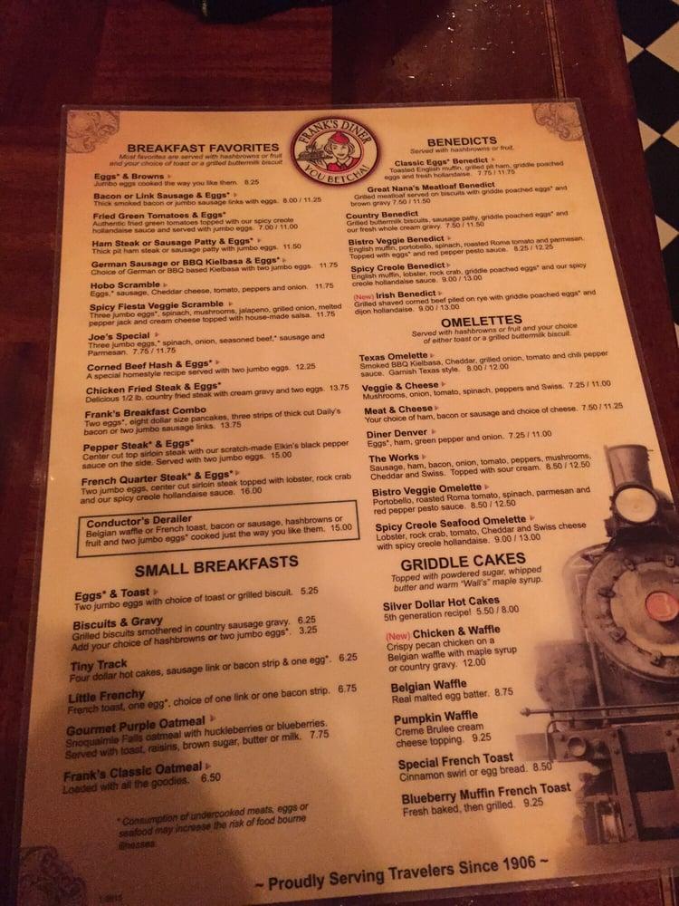 Menu at Frank's Diner - North Spokane restaurant, Spokane, N Newport Hwy