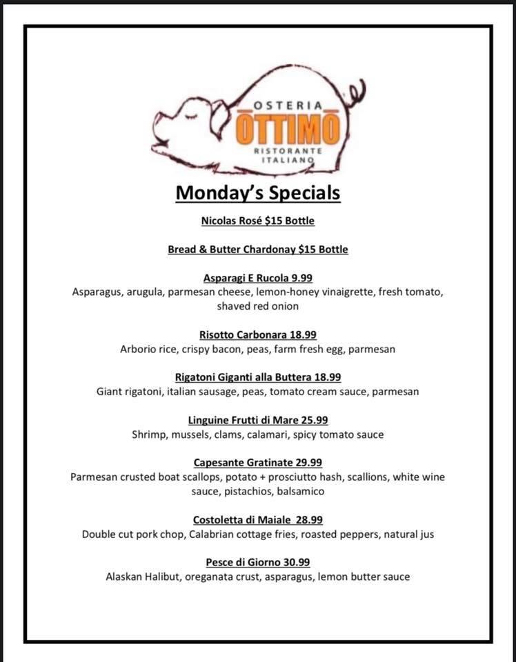 Menu at Ottimo restaurant, Orland Park