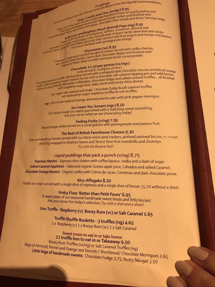 Menu at Terre à Terre pub & bar, Brighton, 71 East St
