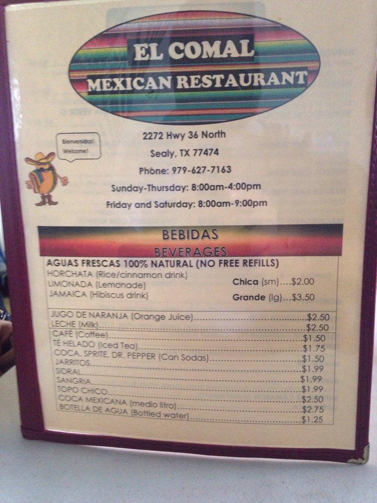 Menu at El Comal Mexican Restaurant, Sealy