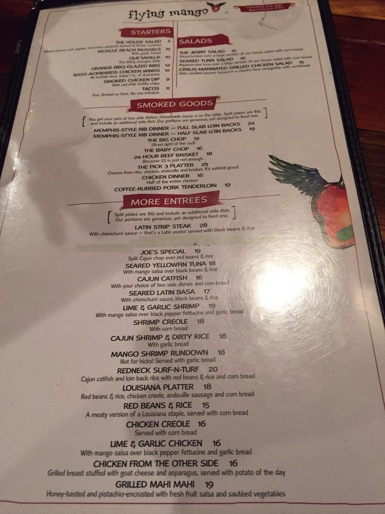Menu at Flying Mango BBQ, Des Moines