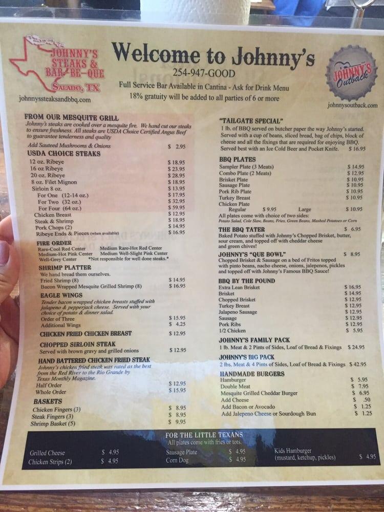 Menu at Johnny's Steaks & Bar-Be-Que, Salado