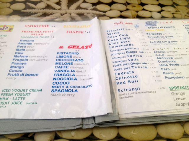 Menu da La Brezza caffè bar, Positano