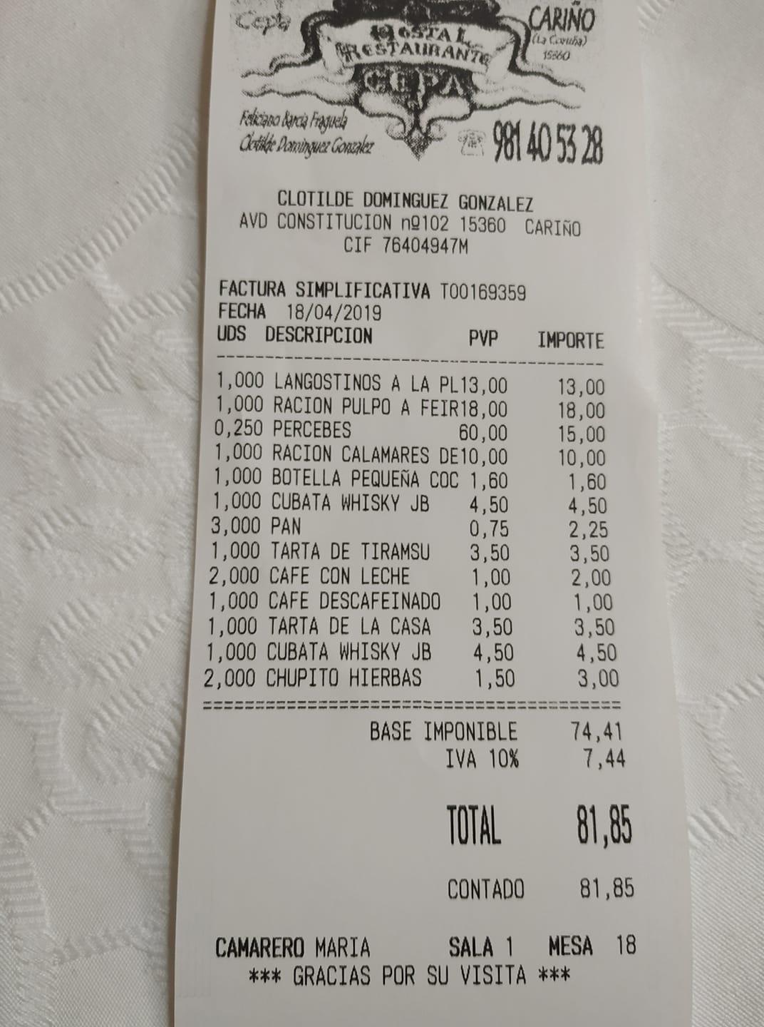 Menu at La Cepa restaurant, Cariño