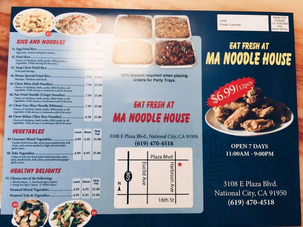 Menu at Ma Noodle House restaurant, National City