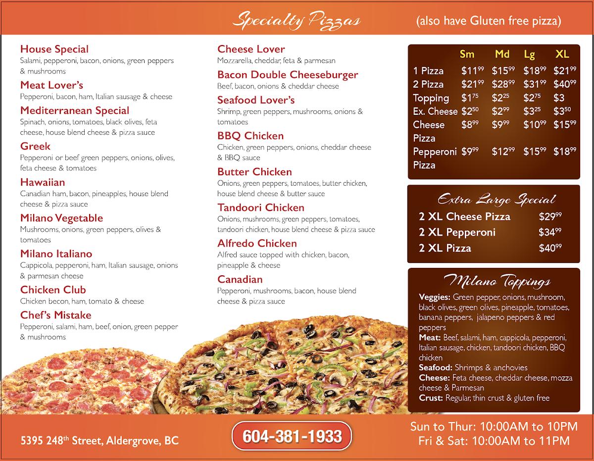 Menu at Milano Express Pizza restaurant, Abbotsford