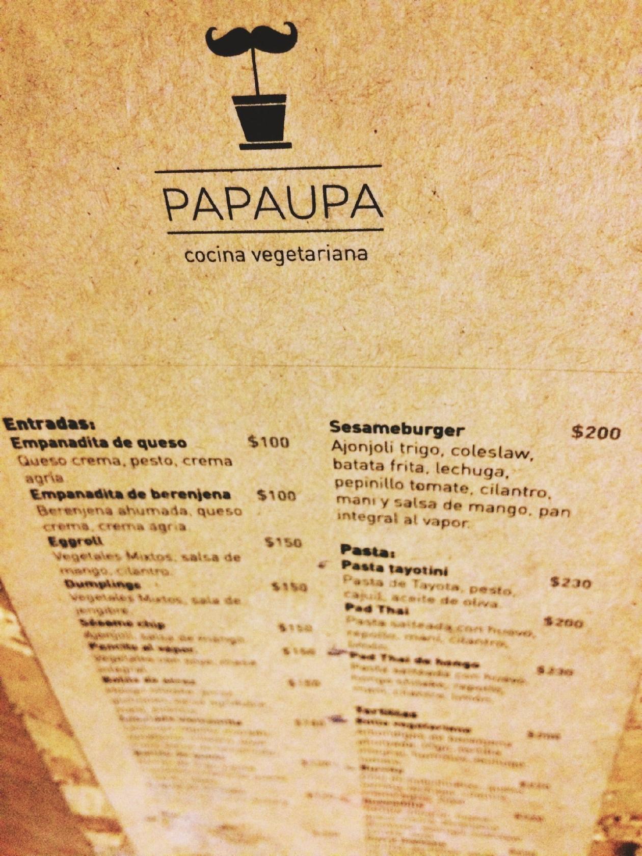 Menu at Papaupa restaurant, Santo Domingo, F26X+JFC