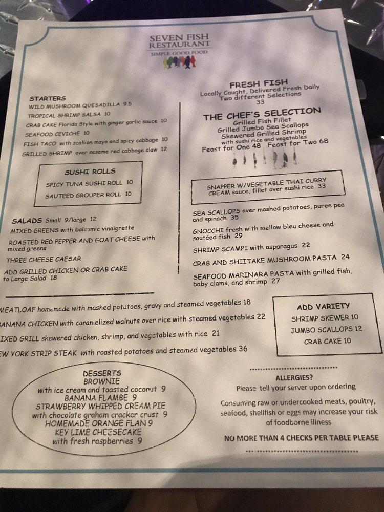 Menu at Seven Fish restaurant, Key West