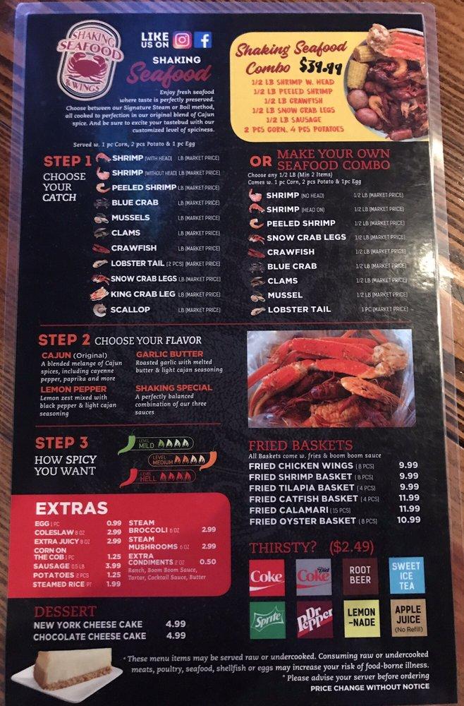 Menu at Shaking Seafood & Wings restaurant, Lexington