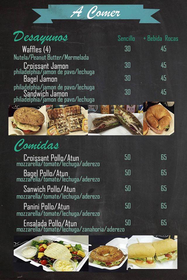Menu at The Coffee Break Time cafeteria, Mexicali