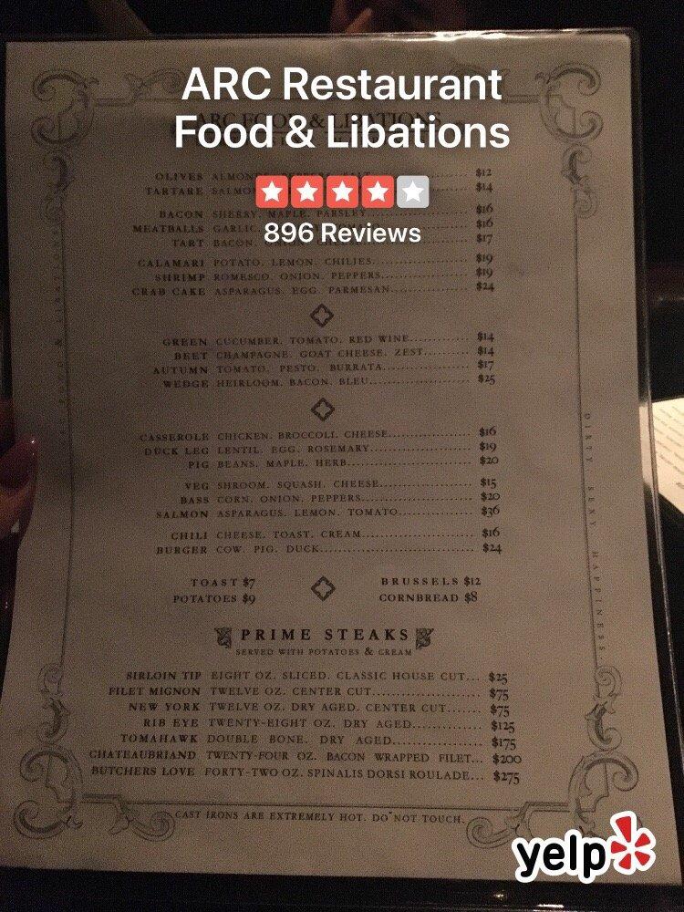 Menu at Arc Food & Libations pub & bar, Costa Mesa