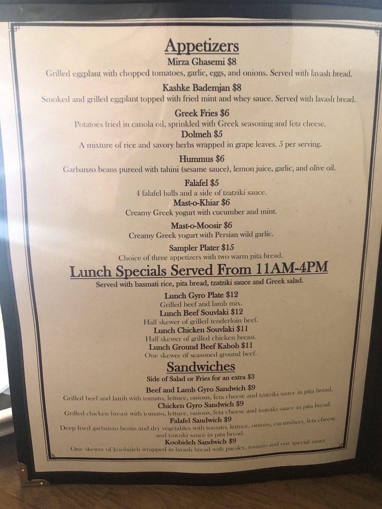Menu at Bella Balducci's Mediterranean Cuisine restaurant, Kirkland