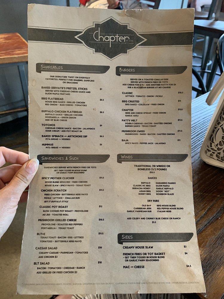 Menu at Chapter Mt.Adams pub & bar, Cincinnati