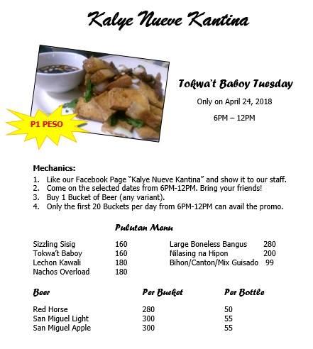 Menu at Kalye Nueve Kantina pub & bar, Quezon City