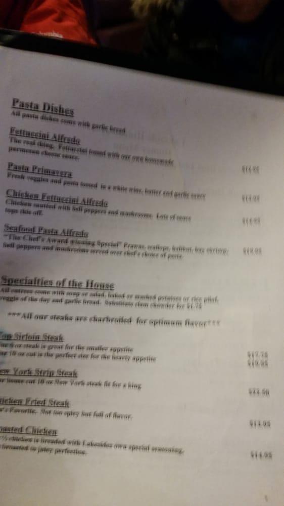Menu at Lakeside Hideaway restaurant, Rockaway Beach