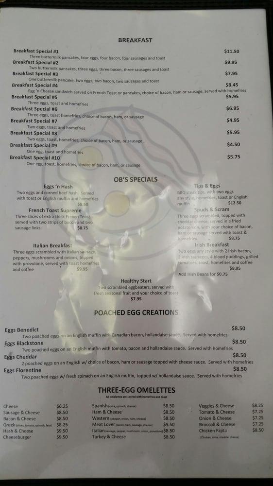 Menu at O B's Cafe, Quincy