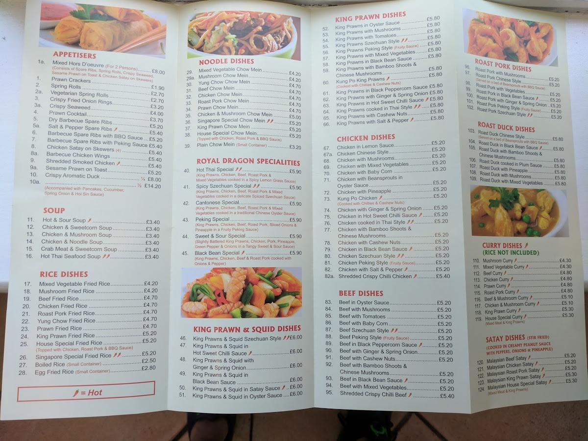 Menu at Royal Dragon restaurant, Lowestoft