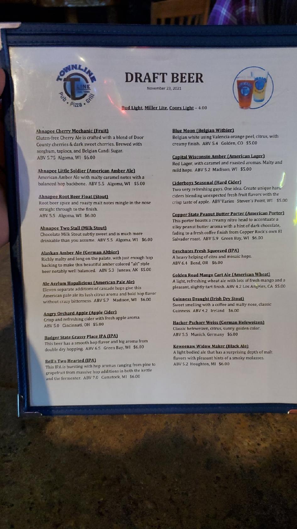 Menu at Townline Pub & Grill, Green Bay