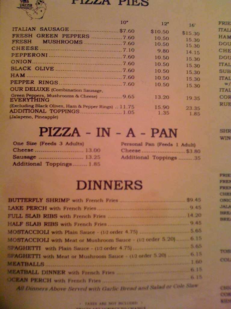 Menu at Villa Pizza pizzeria, Griffith