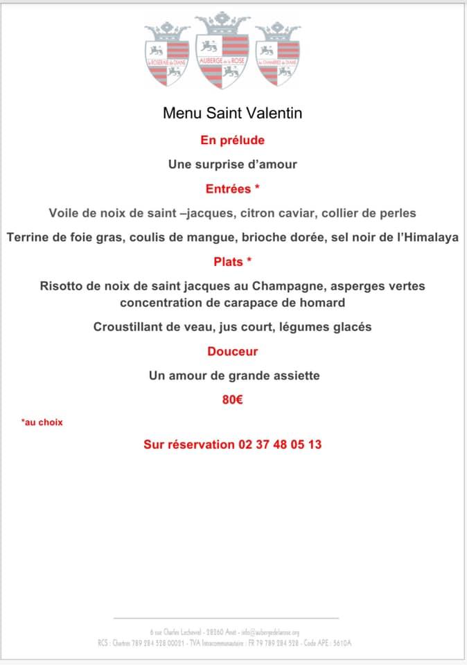Menu au Auberge de lAa Rose restaurant, Anet