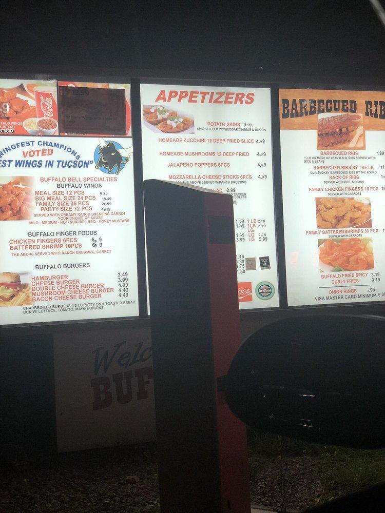 Menu at Buffalo Bell restaurant, Tucson