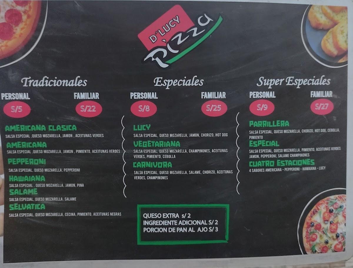 Menu at D'Lucy "Pizza" restaurant, San Martín de Porres