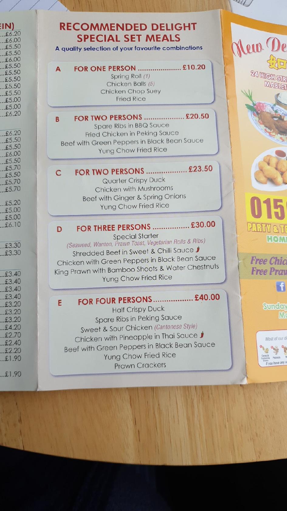 Menu at Delight Chinese Takeaway fast food, Mablethorpe