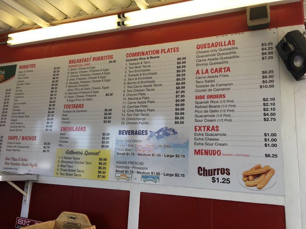 Menu at Gilberto's Tacos Mexican Restaurant, Citrus Heights