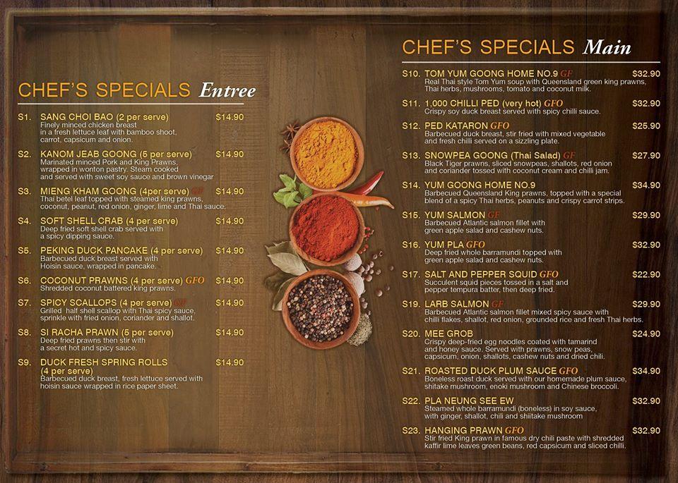 Menu at Home no.9 Thai cuisine by Bangkok house restaurant, Bowral