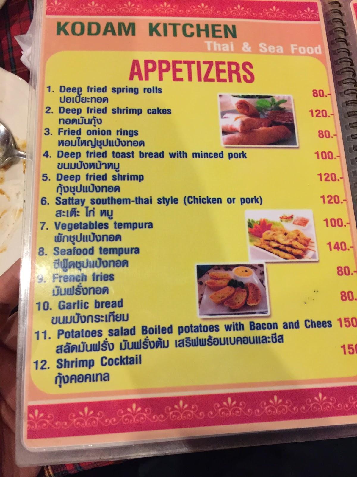 Menu at Kodam Kitchen restaurant, Ao Nang